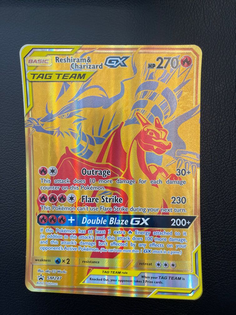 Reshiram & Charizard gx gold jumbo promo card Pokémon tcg box, Hobbies ...