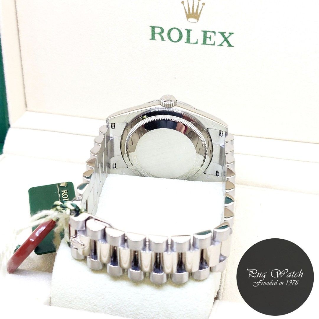 Rolex 36mm Oyster Perpetual 18K Full White Gold Silver Big Diamonds ...