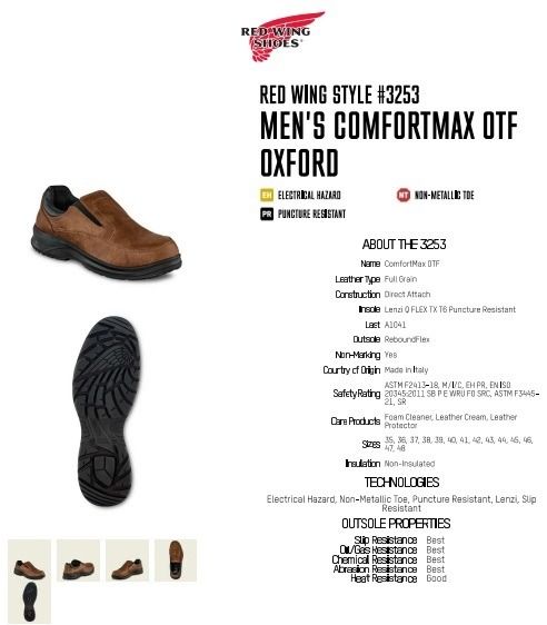 Safety Shoes Red Wing Men Oxford Low Brown 3253 ComfortMax EH NMT PR ...