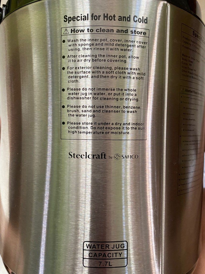 SAFICO Stainless Steel Thermal Water Dispenser Single Tap (7.7L), TV ...