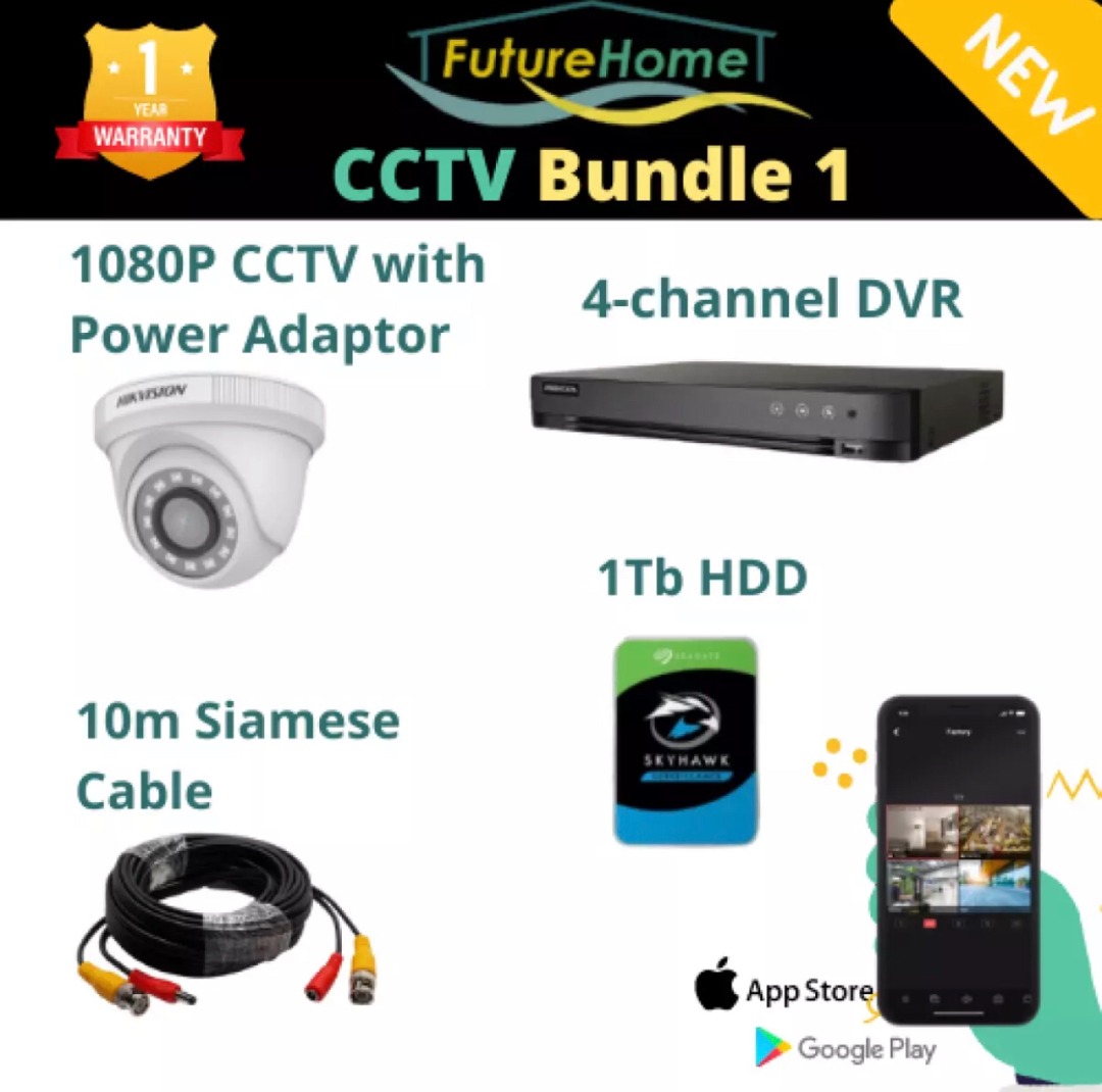 CCTV Bundle Camera 1TB HDD 1 DVR 2.5inch Free 80meter Lan Cable Cat5e HD Video Recording Cloud ...