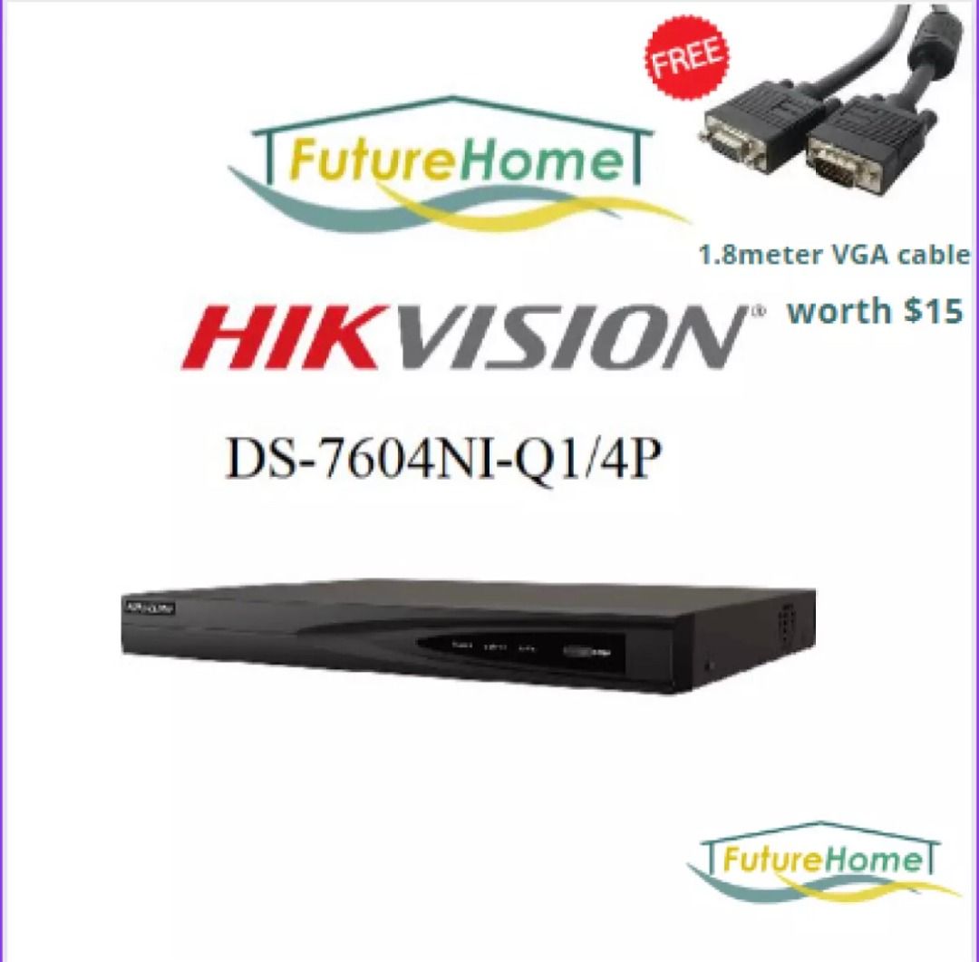 HIKVISION 4 Channel NVR (Model: DS-7604NI-Q1/4P) 4K 8MP Network Video Recorder CCTV recorder ...