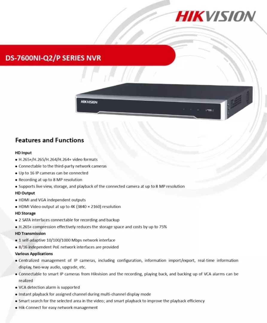 HIKVISION 8 Channel NVR Camera - [ Model: DS-7608NI-Q2/8P] CCTV Embedded Plug & Play 4K NVR [PC ...