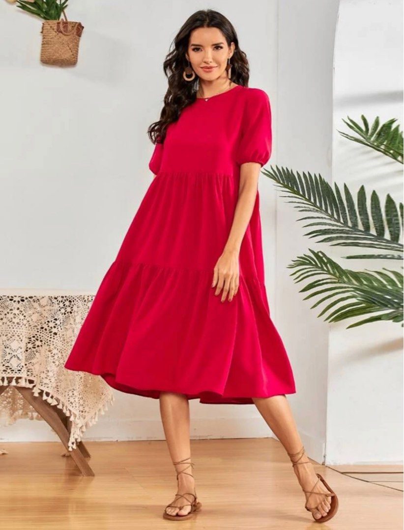 Shein red dress with side pockets, Women's Fashion, Dresses & Sets ...