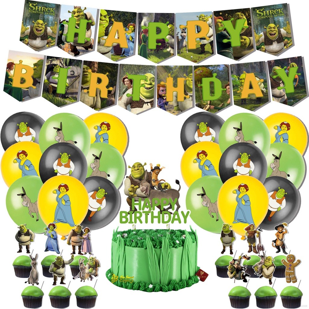 Shrek Theme kids birthday party decorations banner cake topper balloon ...