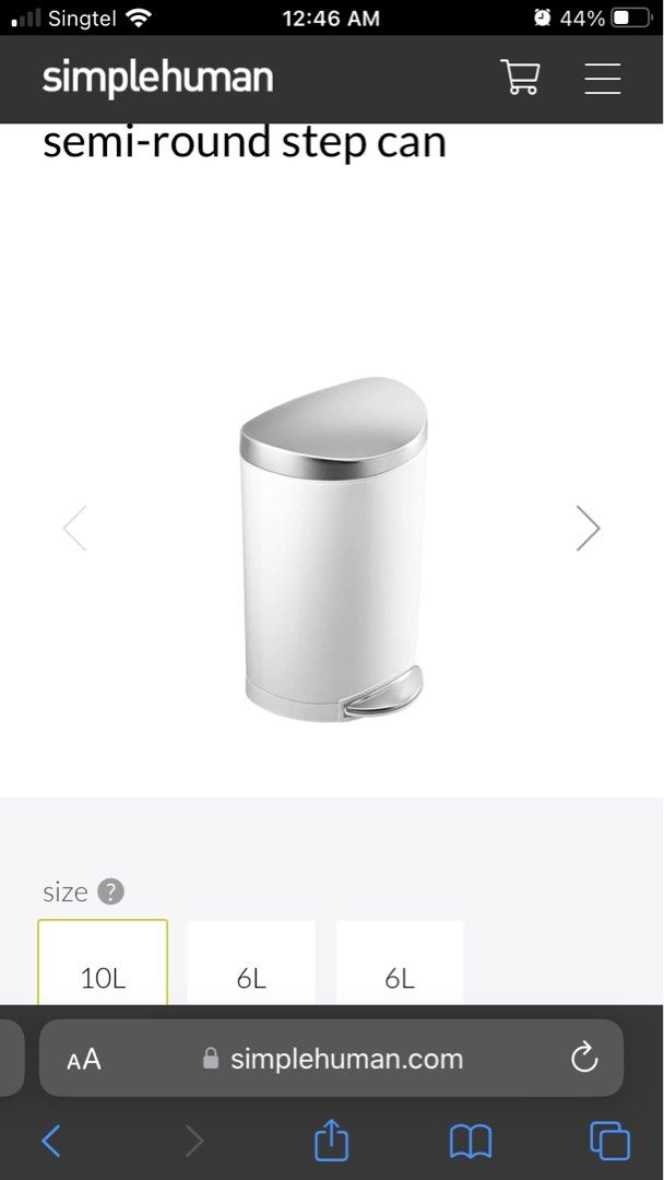Simple Human Semi-Round Step Can 10L, Furniture & Home Living, Cleaning ...