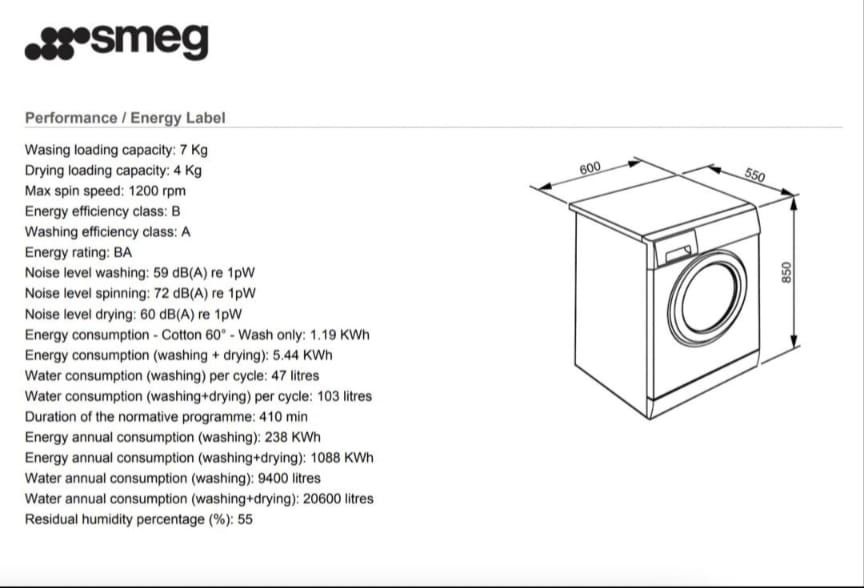 SMEG Washer Dryer 7/4kg, TV & Home Appliances, Washing Machines and ...