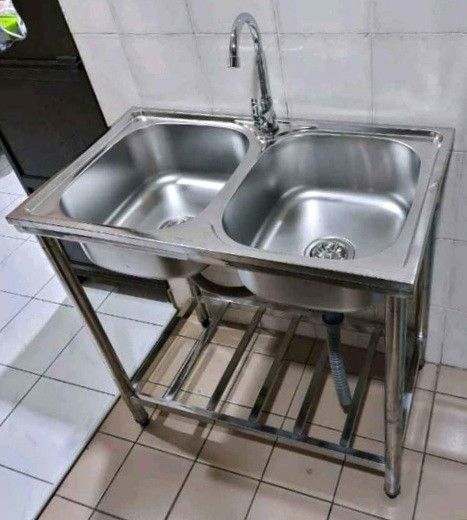 STAINLESS STEEL SINK WITH RACK / RAK SINKI BERKEMBAR / RAK MEJA SINKI ...