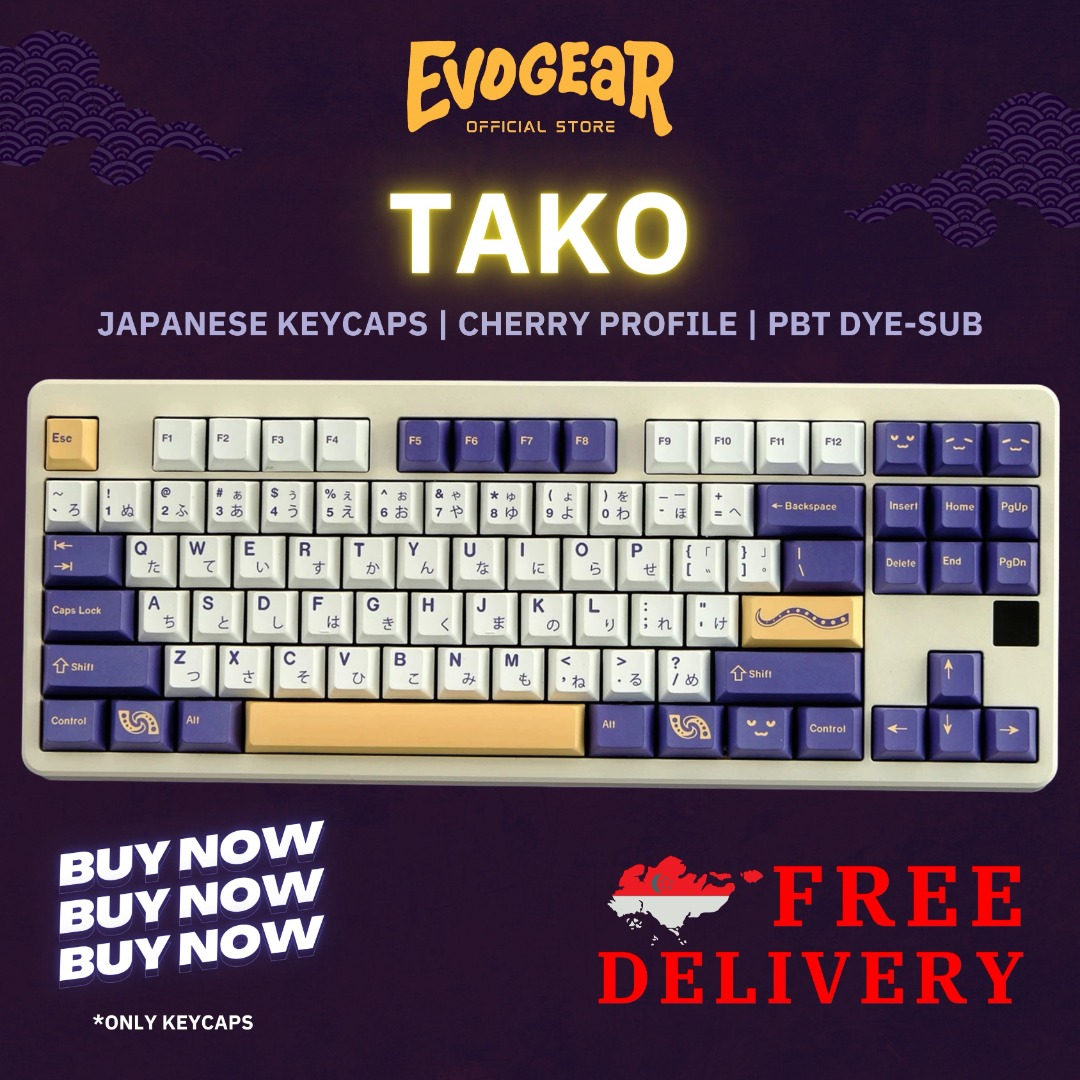 {sg Local Stock} Tako Keycaps English Keycaps Cherry Profile 134 Keys Pbt Dye Sub Free