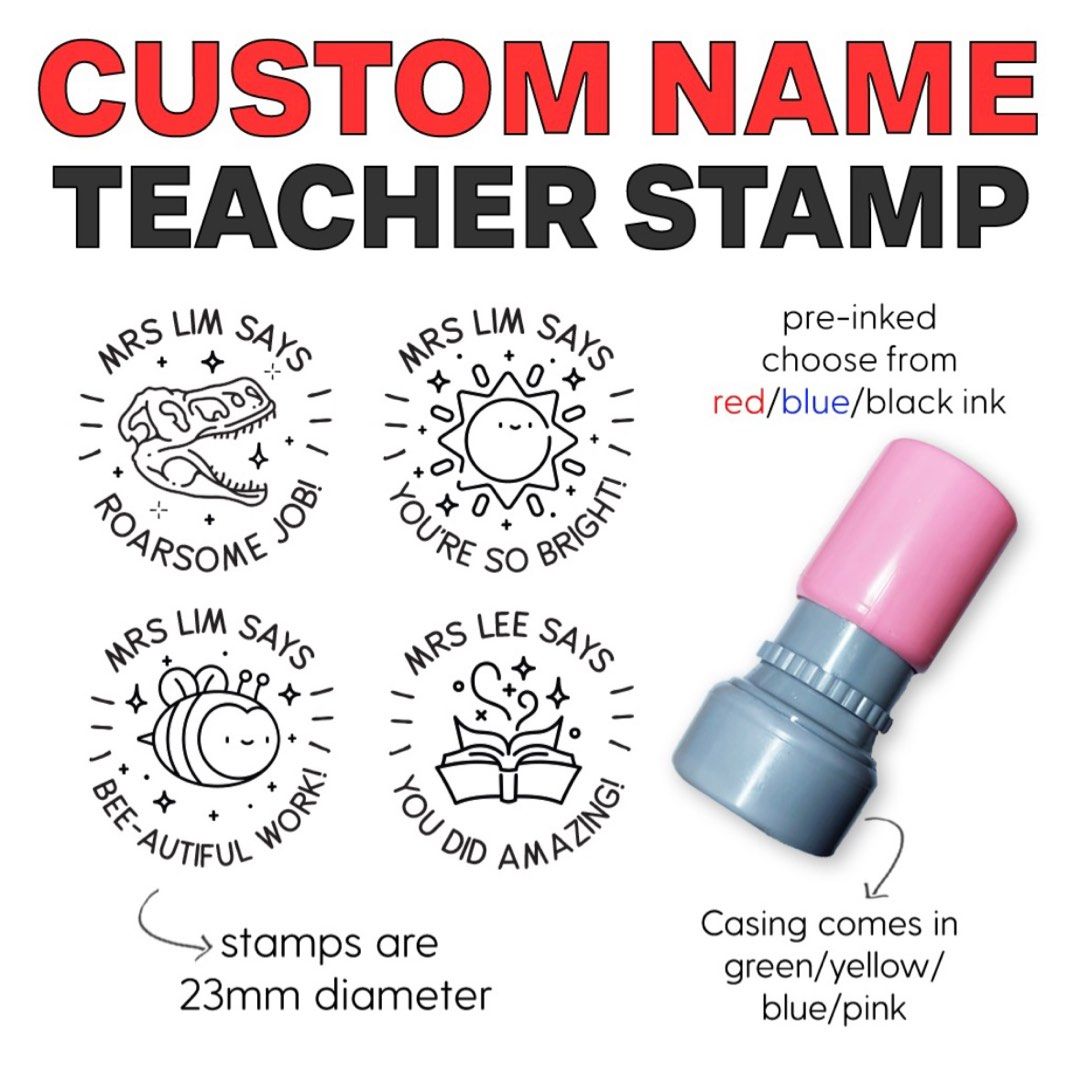 Teacher Stamp Custom Teacher Name Stamp Cute & Funny Encouragement Reward Stamp / Chop for ...