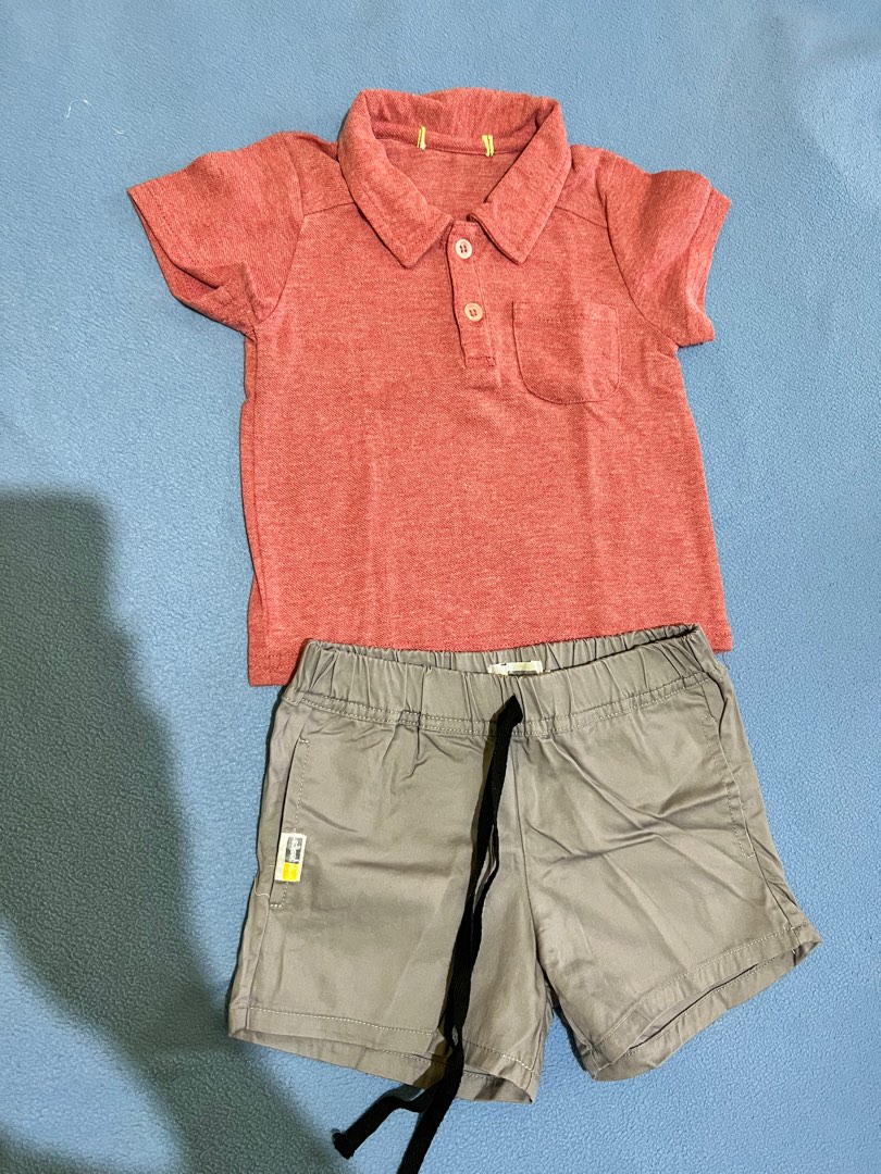 Terno Red Polo Shirt and Gray Shorts, Babies & Kids, Babies & Kids ...
