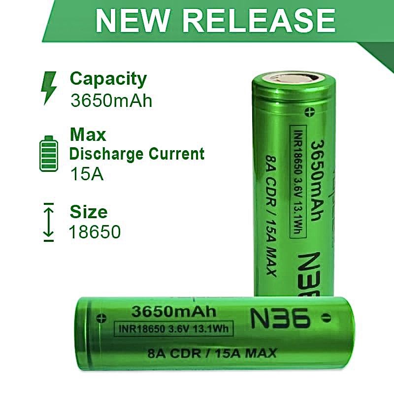 Vapcell N36 18650 3650mah 20A High drain 3.7V Li-ion Rechargeable ...
