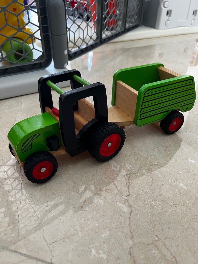 Wooden tractor with trailer toy, Babies & Kids, Infant Playtime on ...