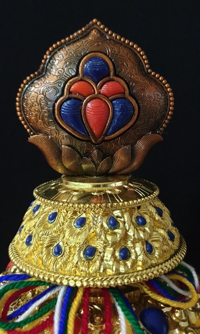 Large Consecrated & Filled Eight Auspicious Signs Plated Gold Treasure ...