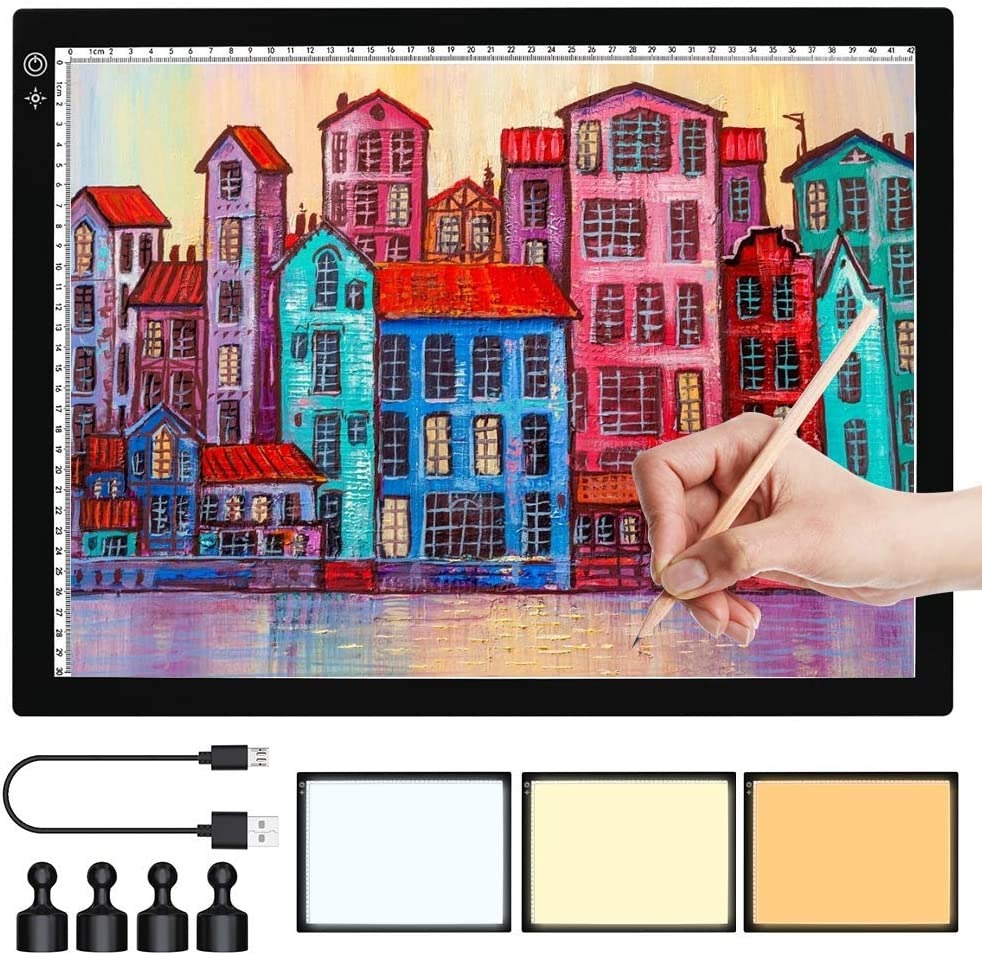 A4 LED Light Box Tracer, SAMTIAN Portable 3 Colors Mode Light Pad USB ...