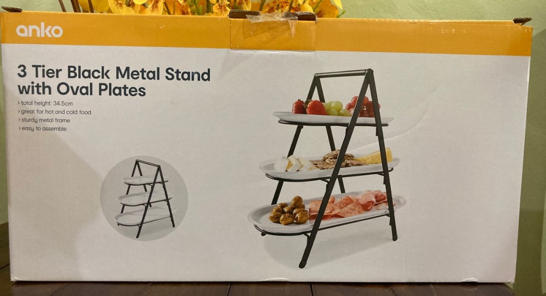 Anko 3 Tier Black Metal Stand with Oval Plates, Furniture & Home Living ...