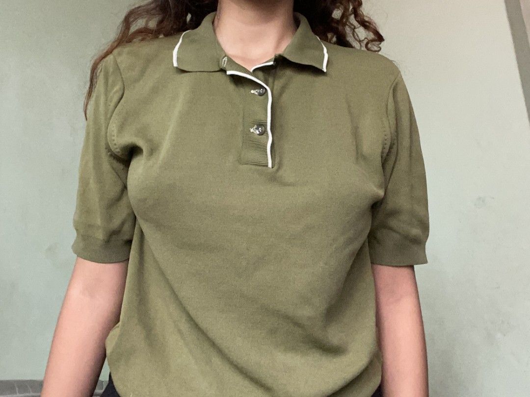 Army green office wear top, Women's Fashion, Tops, Shirts on Carousell