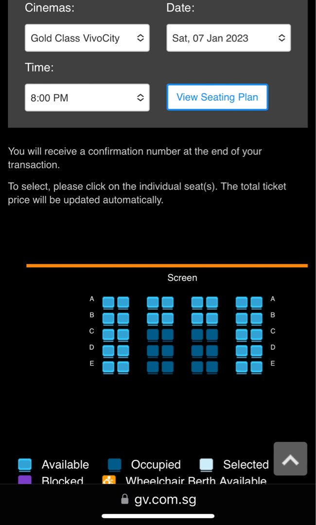 Avatar Gold Class Ticket at Vivo City, Tickets & Vouchers, Event ...