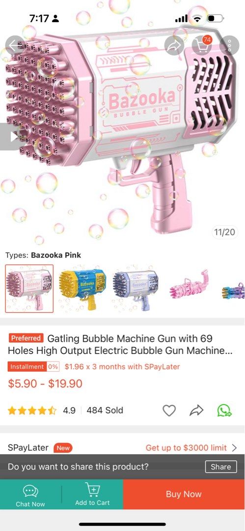 Bubble Bazooka Guns with lights, batteries. Free spare bubble refill ...