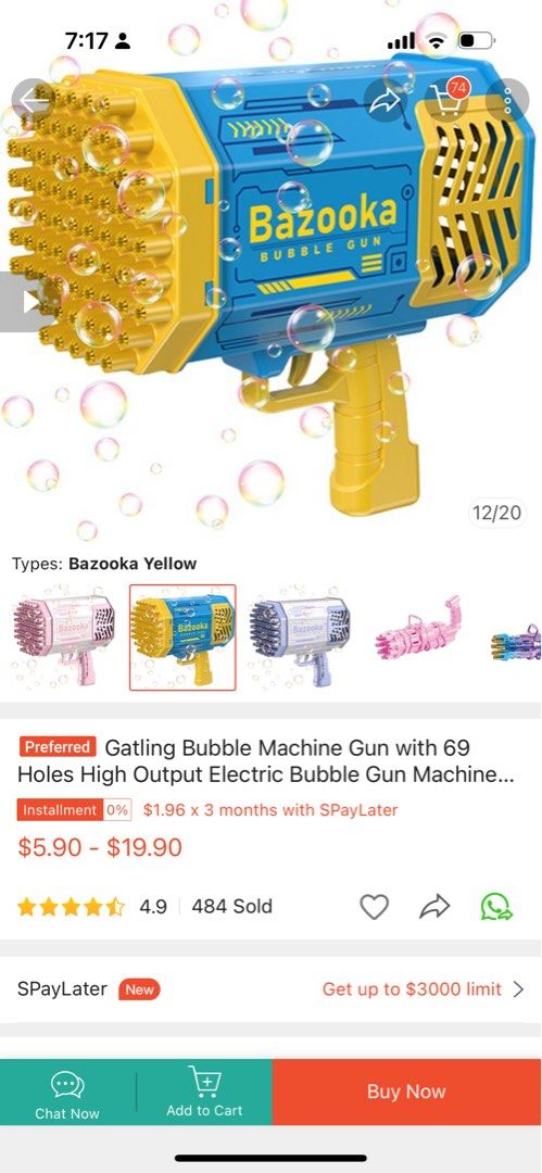 Bubble Bazooka Guns with lights, batteries. Free spare bubble refill ...