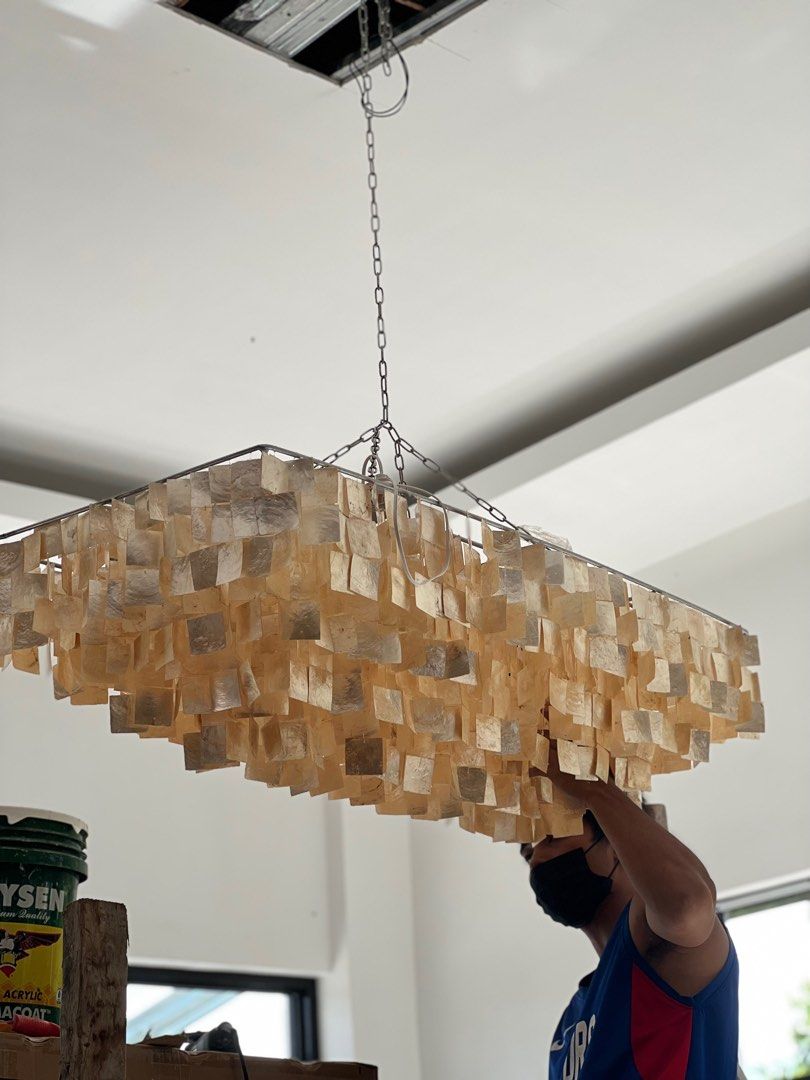 Capiz chandelier smoked capiz shells, Furniture & Home Living, Lighting ...