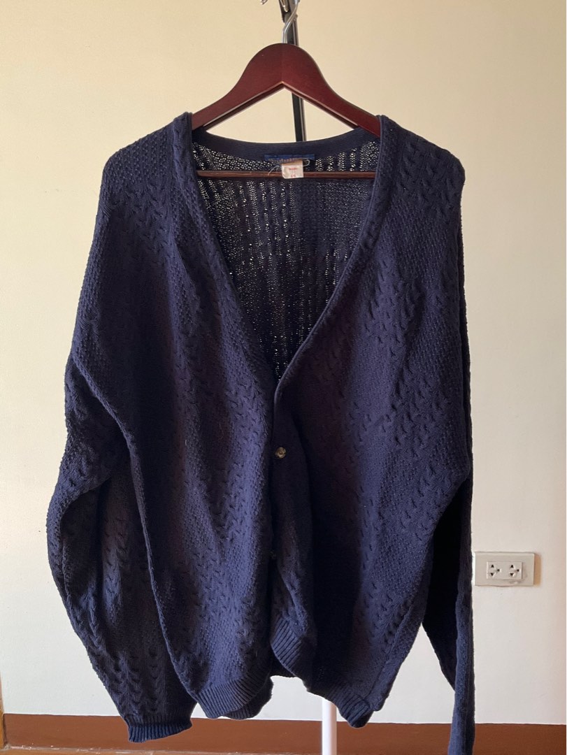 CHRISTOPHER RAND | Navy Blue Knitted Sweater Jacket, Men's Fashion ...