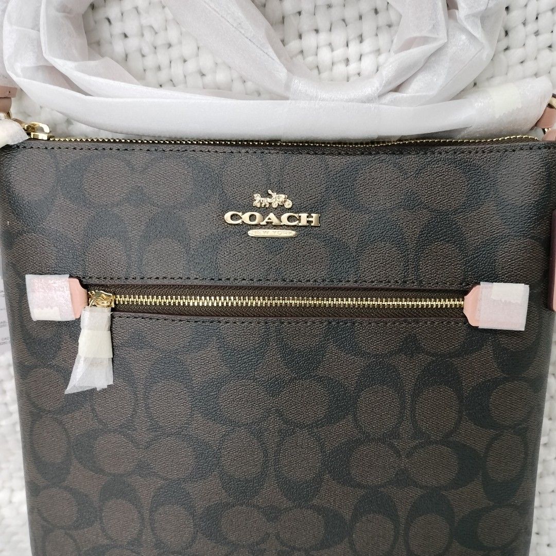 COACH SIGNATURE ROWAN FILE BAG IN BROWN SHELL PINK, Luxury, Bags ...