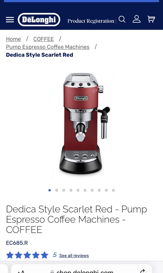Delonghi - Dedica Style Scarlet Red - Pump Espresso Coffee Machines ...