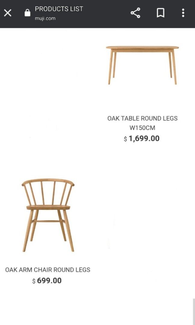 Muji Oak Dining Table Set(genuine), Furniture & Home Living, Furniture ...