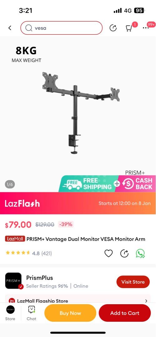 MSI Monitor & Prism+ Vantage Dual Monitor Arm, Computers & Tech ...