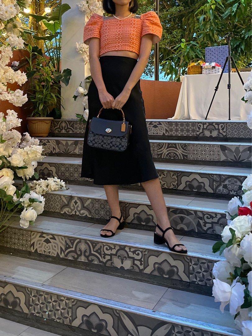 Filipiniana Inabel Top and Silk Midi Skirt Set , Women's Fashion ...