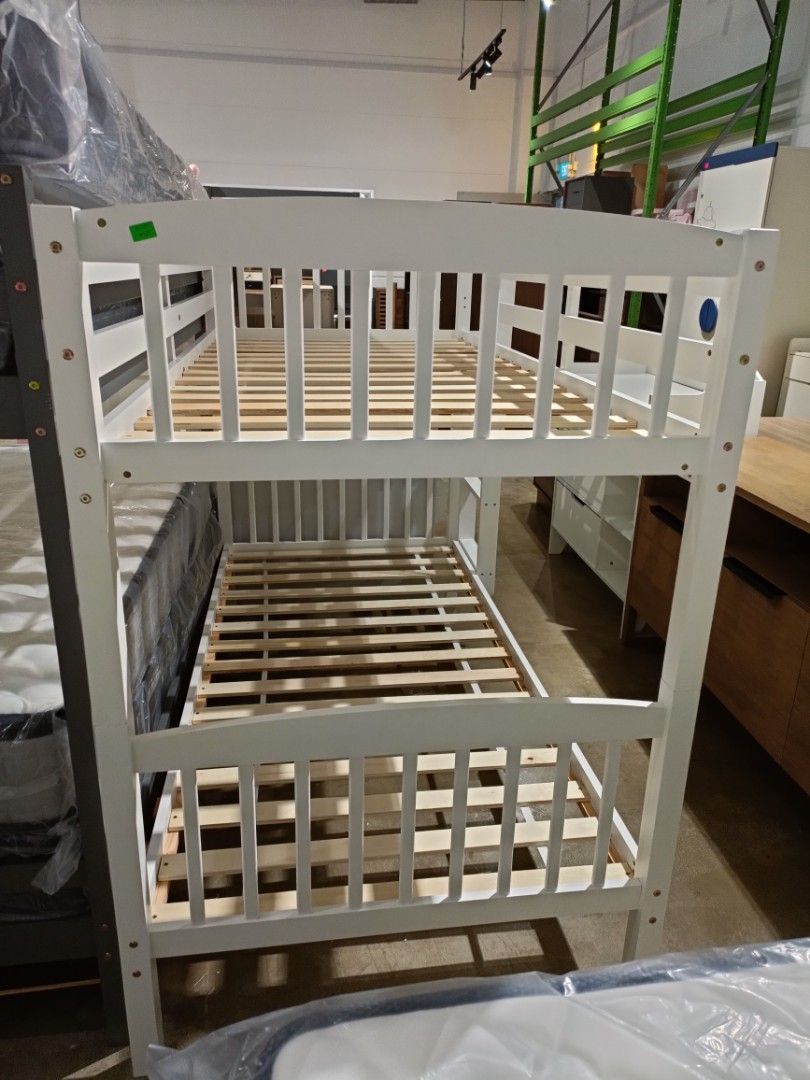 FRARINA Wooden Single Size Bunk Bed in WHITE, Furniture & Home Living ...