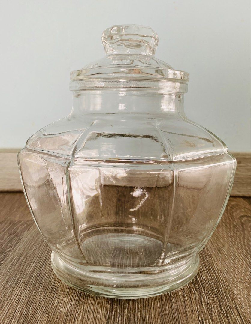 Glass Container with Lid (Octagon shape), Furniture & Home Living ...
