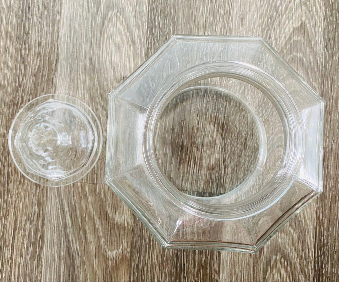 Glass Container with Lid (Octagon shape), Furniture & Home Living ...