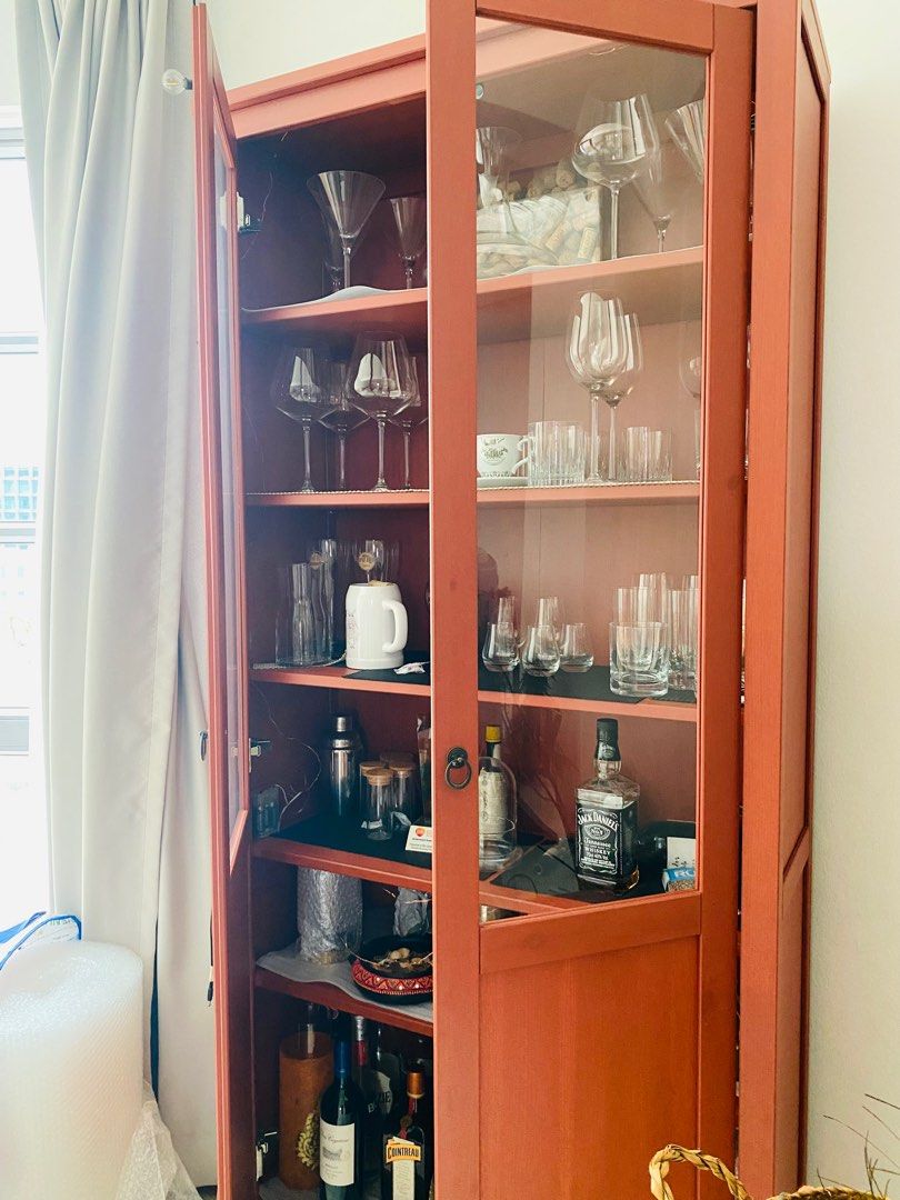 Ikea HEMNES red stained cabinet with antique knobs, Furniture & Home ...