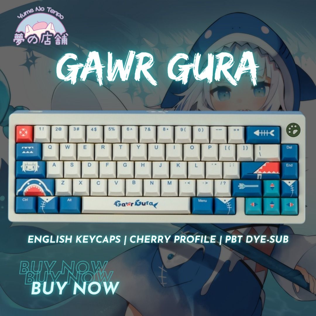 [IN STOCK] Gawr Gura Keycaps | English Keycaps | Cherry Profile | PBT ...