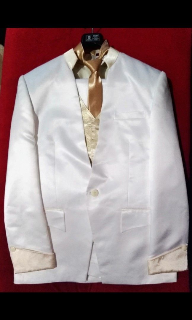 Jas Putih Pria satu setel lengkap dasi rompi warna emas celana cocok ...