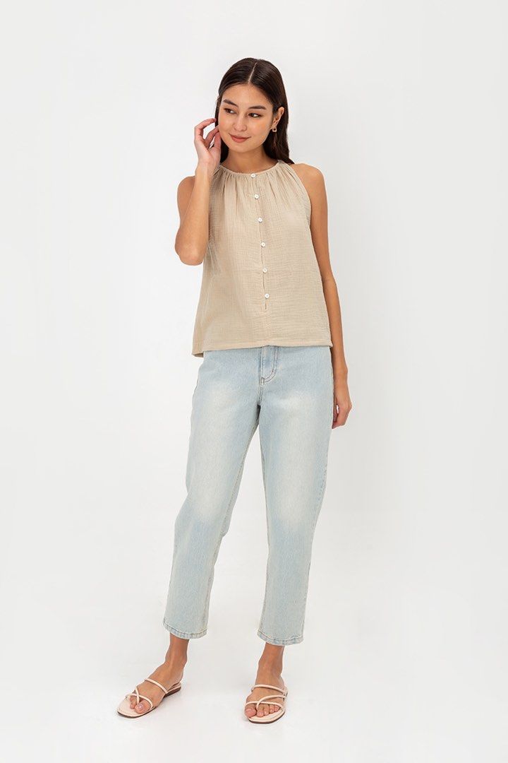 LAB KAYLEEN BUTTONDOWN MUSLIN TOP, Women's Fashion, Tops, Sleeveless on ...