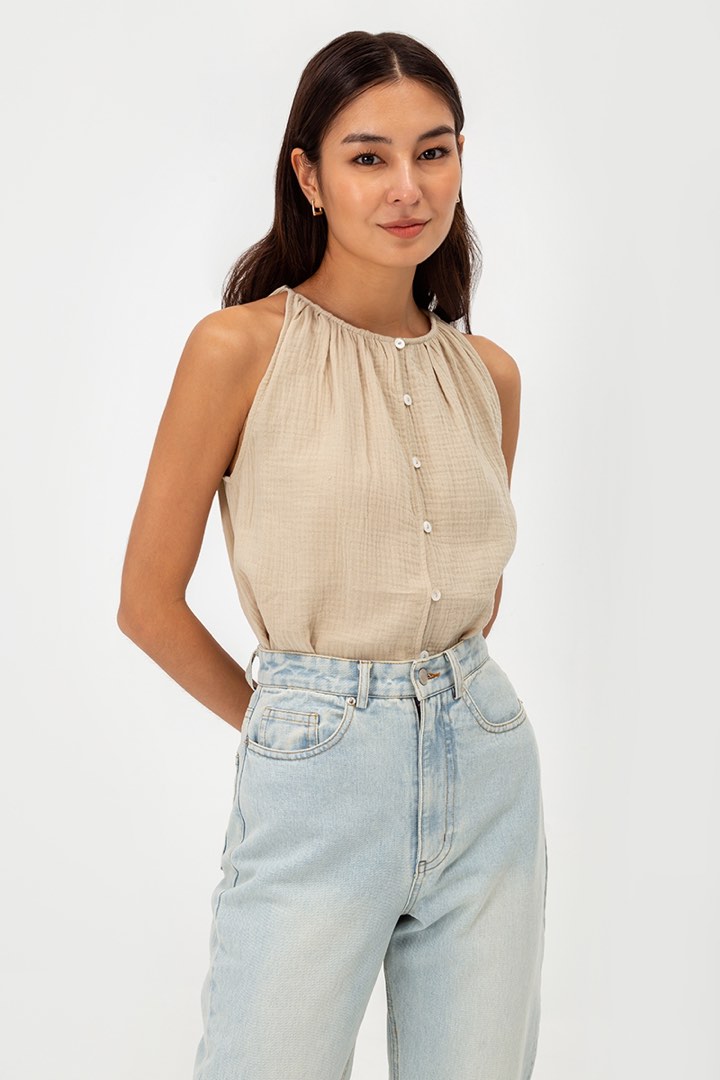 LAB KAYLEEN BUTTONDOWN MUSLIN TOP, Women's Fashion, Tops, Sleeveless on ...