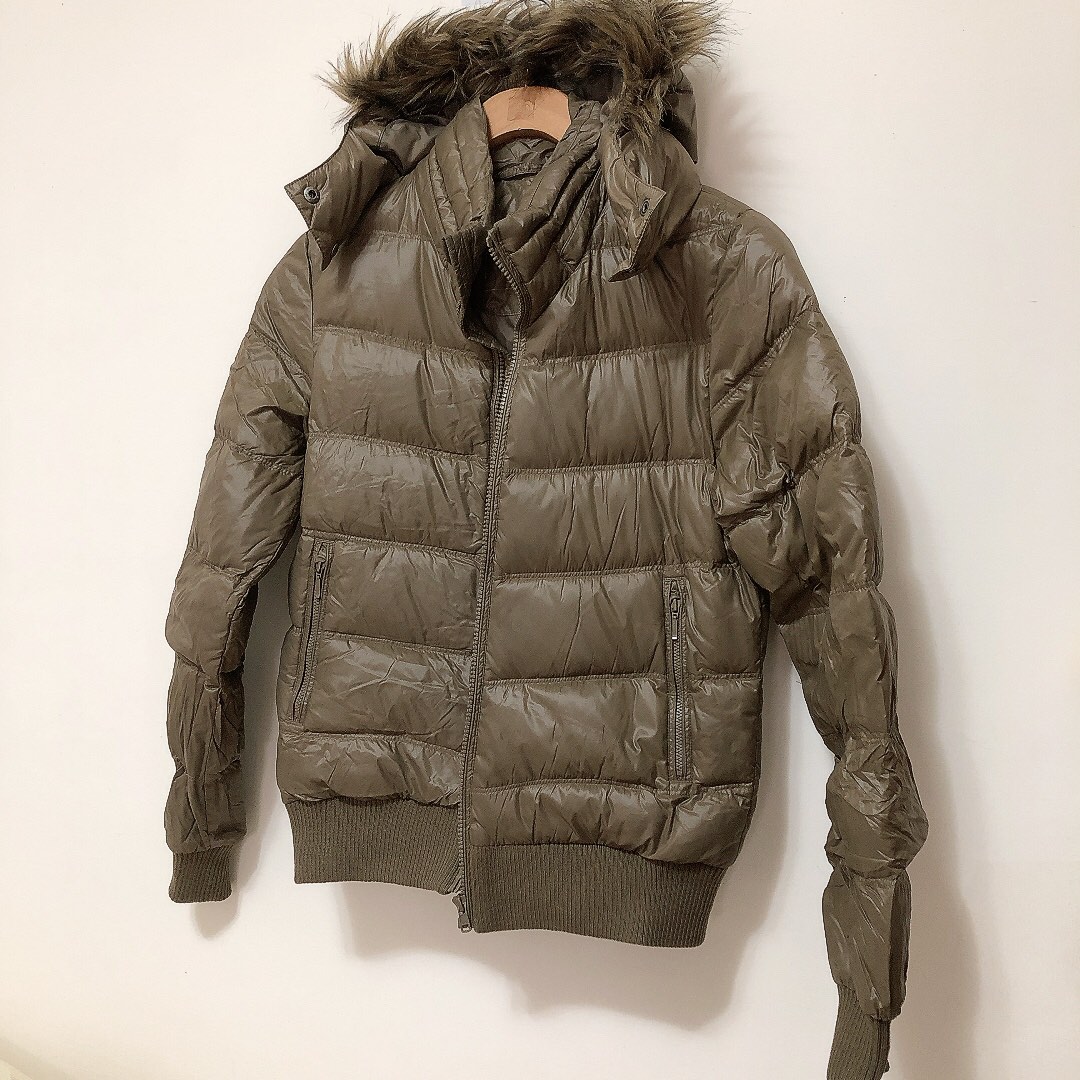 lativ 90%羽絨外套 連帽可拆 防風束口 收納袋 寒流保暖 咖啡色卡其色 暖色系大地色, 她的時尚, 外套、夾克、大衣在旋轉拍賣