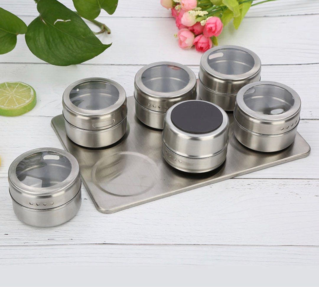 Magnetic Stainless Steel Spice Containers, Furniture & Home Living ...