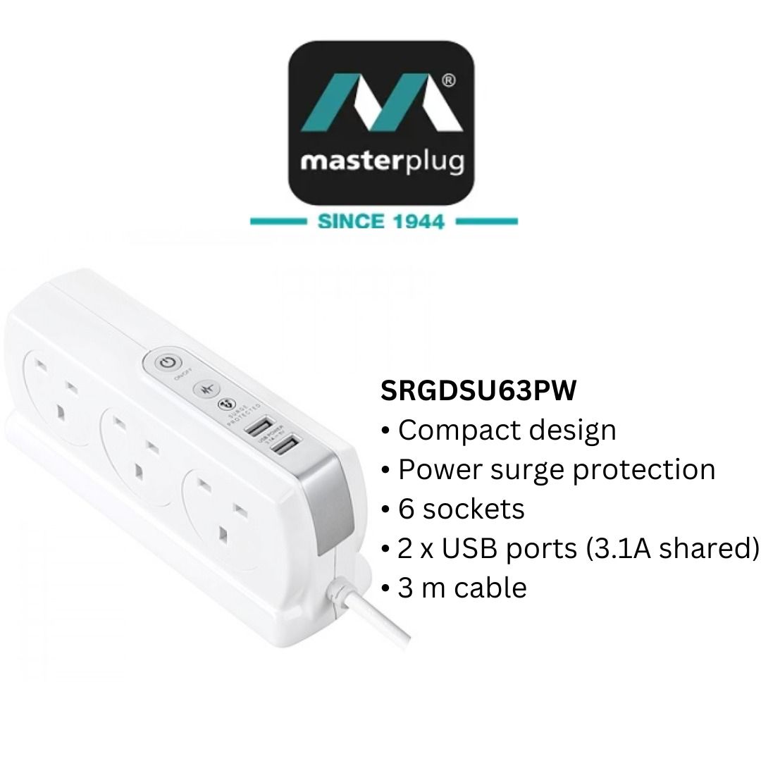 Master Plug compact size power surge protection extension socket ...