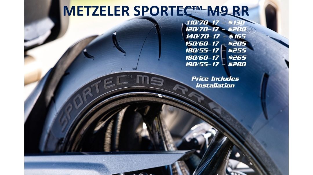 •Metzeler Sportec M9RR Tyres • MT15 XSR155 R15 V3 CB150R Exmotion CB190X CB190R CB190SS R1 R6 ...
