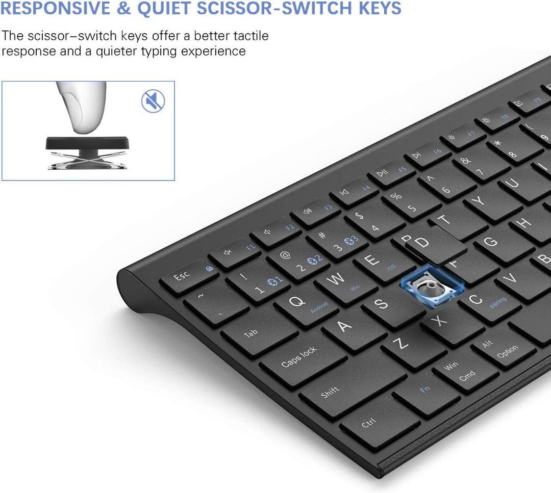 Multi-Device Wireless Bluetooth Keyboard, Jelly Comb Full Size Ultra ...