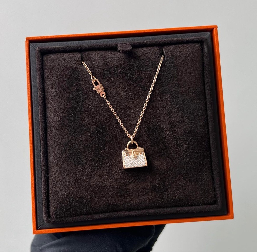 NEW Hermes Kelly Necklace Rose gold/Diamonds, Women's Fashion, Jewelry ...