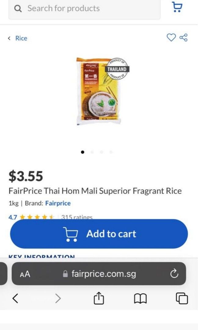 Ntuc Fairprice 1kg fragrant rice, Food & Drinks, Rice & Noodles on ...