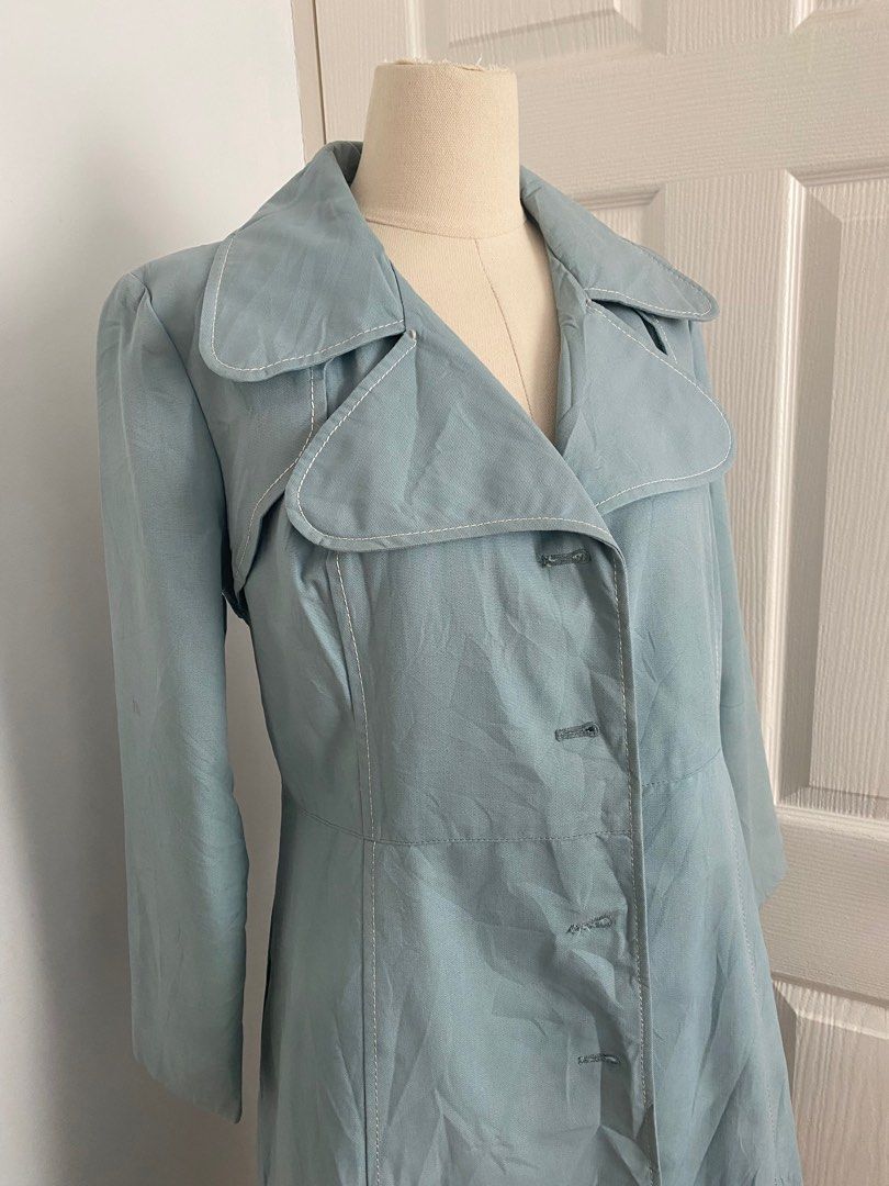 pastel blue Long trench Coat, Women's Fashion, Coats, Jackets and Outerwear on Carousell