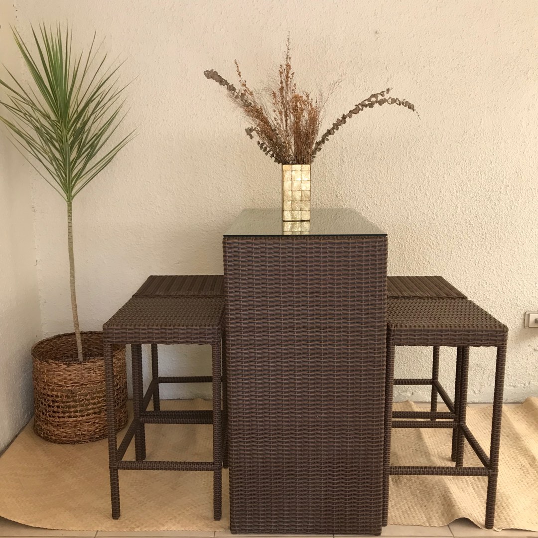 Plastic Rattan Bar Table and Chairs - Heavy Duty, Furniture & Home ...