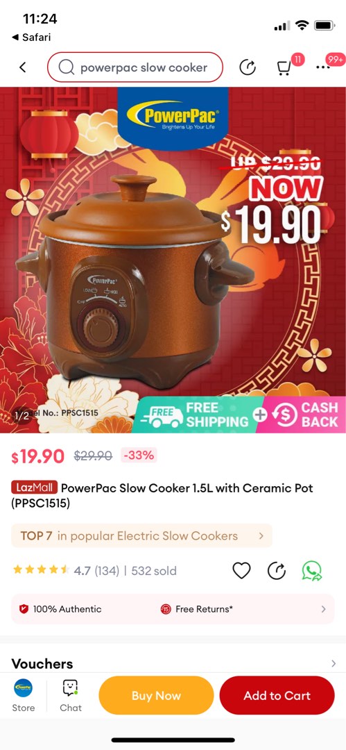 Powerpac Mini slow cooker 1.5L, TV & Home Appliances, Kitchen ...
