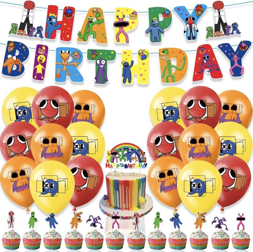 (Ready Stock)Rainbow Friends Theme Birthday Decor Set, Hobbies & Toys ...